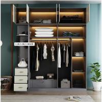 China Open Shelves Sliding Door Bedroom Wardrobe With LED Lighting for sale