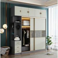 China Open Shelves Sliding Door Bedroom Wardrobe With LED Lighting for sale