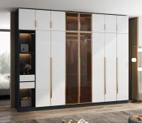 China White Glass Door Combine Bedroom Wardrobe Closet With Soft Closing Sliding for sale