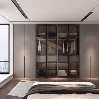 China Aluminum Glass Door Walk In Wardrobe Cabinets With Hanging Place and Mirror for sale