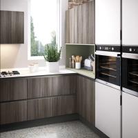 China Melamine Finish Modern Modular Kitchen Cabinet L Shape Design for sale