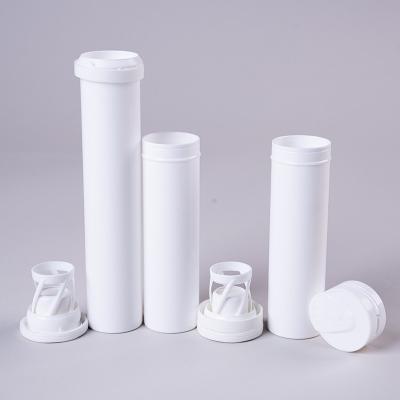 China Effervescent Tablet Tube with Spiral Cover Desiccant Diameter 29mm Custom White Long Tube Packaging for sale