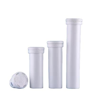 China Calcium Vitamin C Effervescent Tablet Tube with Desiccant Cap 144mm White PP Plastic for sale