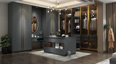 China Gray Gold Stainless Steel Wardrobe Cabinet SS Almirah Glass Doors For Clothes for sale