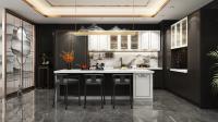 China New Chinese Style Stainless Steel Kitchen Cabinets - Gold Trim - Island & Ample Storage for sale