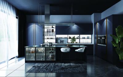 China Gold Trimmed 304j1 Stainless Steel Kitchen Countertops Cabinets Island Unit for sale