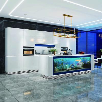 China Modern Stainless Steel Kitchen Worktop Island Aquarium Counter Metal Backsplash for sale