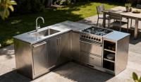 China L Shaped 304SUS Outdoor Garden Kitchen Units BBQ Sink Oven Grill Cabinet for sale