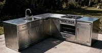 China L Shaped 304SUS Outdoor Garden Kitchen Units BBQ Sink Oven Grill Cabinet for sale