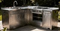 China L Shaped 304SUS Outdoor Garden Kitchen Units BBQ Sink Oven Grill Cabinet for sale