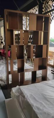 China Brown Geometric Grid Stainless Steel Room Partition Divider Modern Storage Shelf for sale