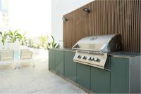 China Weather Resistant SS Premade Outdoor Kitchen Cabinets Units Peacock Green For Garden for sale