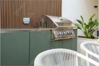 China Weather Resistant SS Premade Outdoor Kitchen Cabinets Units Peacock Green For Garden for sale