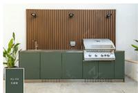 China Weather Resistant SS Premade Outdoor Kitchen Cabinets Units Peacock Green For Garden for sale