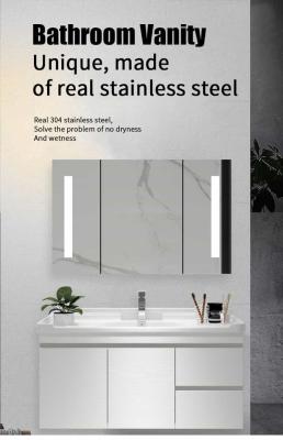 China Anti Corrosion 316L Stainless Steel Bathroom Furniture Vanity LED Mirror Cabinet for sale
