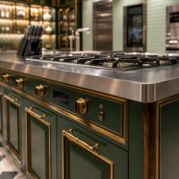 China 304 Stainless Steel Brass Trim French Kitchen Cabinets Island for sale