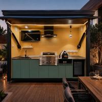 China Electric Lift Roof Quartz Countertop Outdoor Kitchenette Aluminum Cabinet for sale