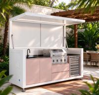 China Aluminum Outdoor Kitchen Unit with Gas and Charcoal Dual-Purpose Grill and Electric Actuator-Operated Lift-Up Cover for sale