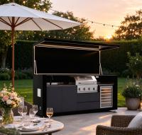 China Aluminum Outdoor Kitchen Unit with Dual-Fuel Grill and Electric Lift-Up Cover Featuring Honeycomb Panels for sale