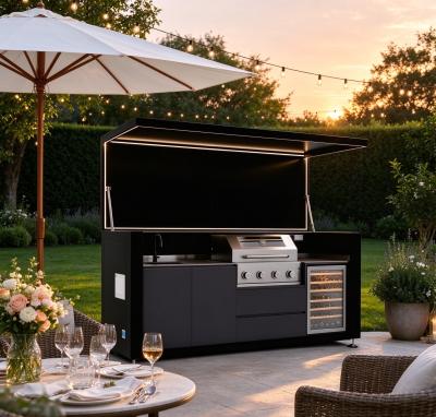 China Aluminum Outdoor Kitchen Unit with Dual-Fuel Grill and Electric Lift-Up Cover Featuring Honeycomb Panels for sale