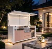 China Aluminum Outdoor Kitchen Unit with Gas and Charcoal Dual-Purpose Grill and Electric Actuator-Operated Lift-Up Cover for sale