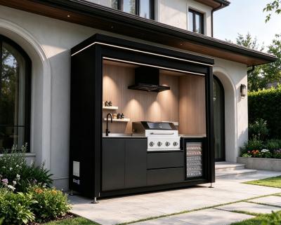 China Black Outdoor Kitchen with Four-Burner Gas and Charcoal Grill | ROVA Standard Version for sale