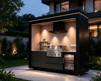 China Black Outdoor Kitchen with Four-Burner Gas and Charcoal Grill | ROVA Standard Version for sale