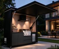 China Electric Lift Cover Outdoor Kitchen for Flexible BBQ Prep  | ROVA PRO Black Version for sale