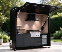 China Electric Lift Cover Outdoor Kitchen for Flexible BBQ Prep  | ROVA PRO Black Version for sale