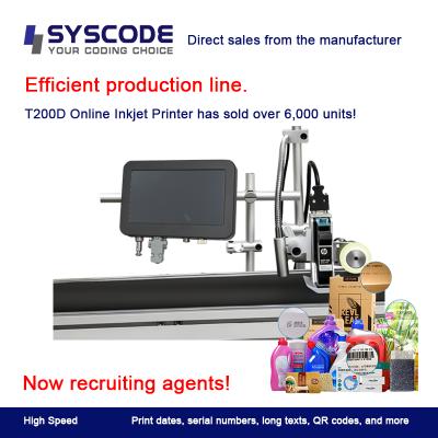 China Syscode T200 Industrial TIJ Printer with 600dpi Resolution and 120m/min Speed for Food, Pharma, Electronics Coding for sale