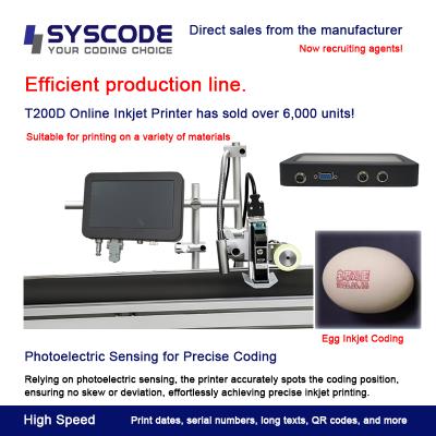 China Syscode T200 Industrial Inkjet Printer with HP TIJ 2.5 Technology, 600dpi Resolution, 120 m/min Speed for sale