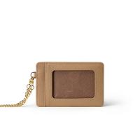 China OEM Saffiano Leather Card Holder Wallet With Chain Transparent ID Window for sale