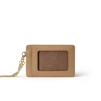 China OEM Saffiano Leather Card Holder Wallet With Chain Transparent ID Window for sale