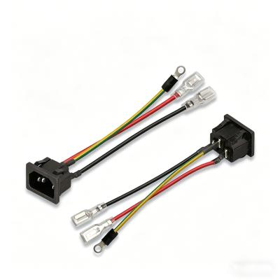 China AC Power Socket Connection Electrical Harness 6.3mm Spade Terminals 3-Pin IEC Connector 10A 250V High-Temp Wire for sale
