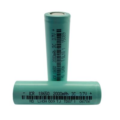 China Custom 18650 Lithium Ion Battery 3.7V 2000mAh Rechargeable Cell for Flashlights ROHS for sale