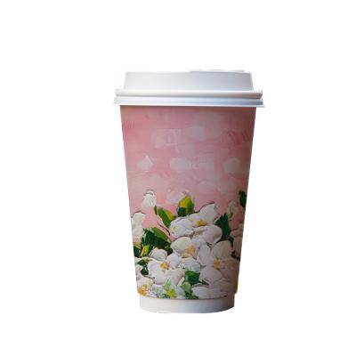 China Pink Jasmine Double Laminated Thick Wall Custom Logo Paper Cup Coffee Tea for sale