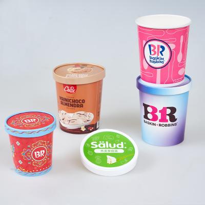 China Large Leak Proof Biodegradable Ice Cream Paper Bucket Disposable Lidded Dessert Bowl for sale