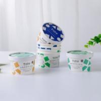 China Disposable Double PE Coating Leak Proof Biodegradable Custom Printed Ice Cream Cups With Lids for sale