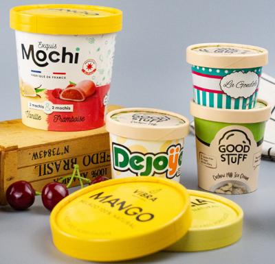 China Double Layer Reinforced Disposable Ice Cream Cup With Lid Biodegradable Paper Bowl for sale