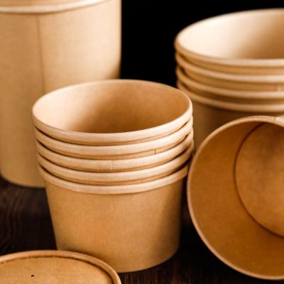China Food Grade Safety Leak Proof Insulating Kraft Paper Bowl Flexible Customization Takeout Packaging for sale
