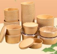 China Leak Proof Food Grade Biodegradable Kraft Paper Salad Bowl Disposable Eco Friendly Takeout Container for sale