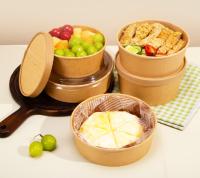 China Leak Proof Food Grade Biodegradable Kraft Paper Salad Bowl Disposable Eco Friendly Takeout Container for sale
