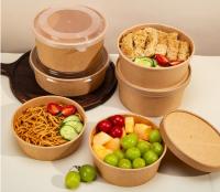China Leak Proof Food Grade Biodegradable Kraft Paper Salad Bowl Disposable Eco Friendly Takeout Container for sale