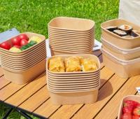 China Waterproof Leak Proof Kraft Paper Food Containers Eco Friendly For Camping Takeaway for sale