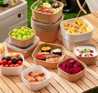 China Square Kraft Paper Bento Box with Thickened Material and Leak-Proof Lid for Secure Takeout & Picnic for sale