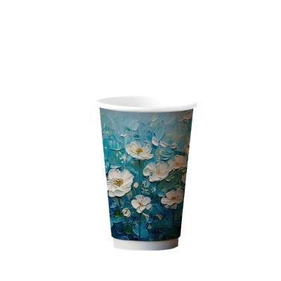 China Leak Proof Lids Double PE Coated Biodegradable Coffee Cup Custom Logo Bubble Tea Hot Drinks for sale