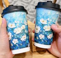 China Leak Proof Lids Double PE Coated Biodegradable Coffee Cup Custom Logo Bubble Tea Hot Drinks for sale