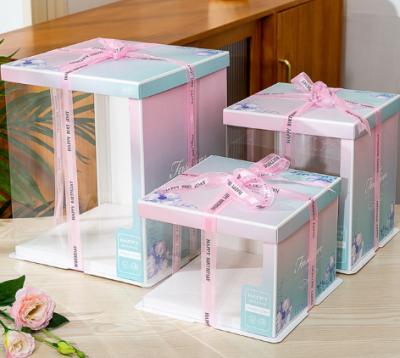 China Semi Transparent Square Cake Box Thickened PET Material Integrated Handle Cake Shop for sale