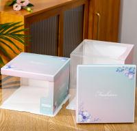 China Semi Transparent Square Cake Box Thickened PET Material Integrated Handle Cake Shop for sale