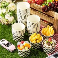 China Black White Plaid Food Grade Ice Cream Paper Cups Grease Water Resistant Coating for sale